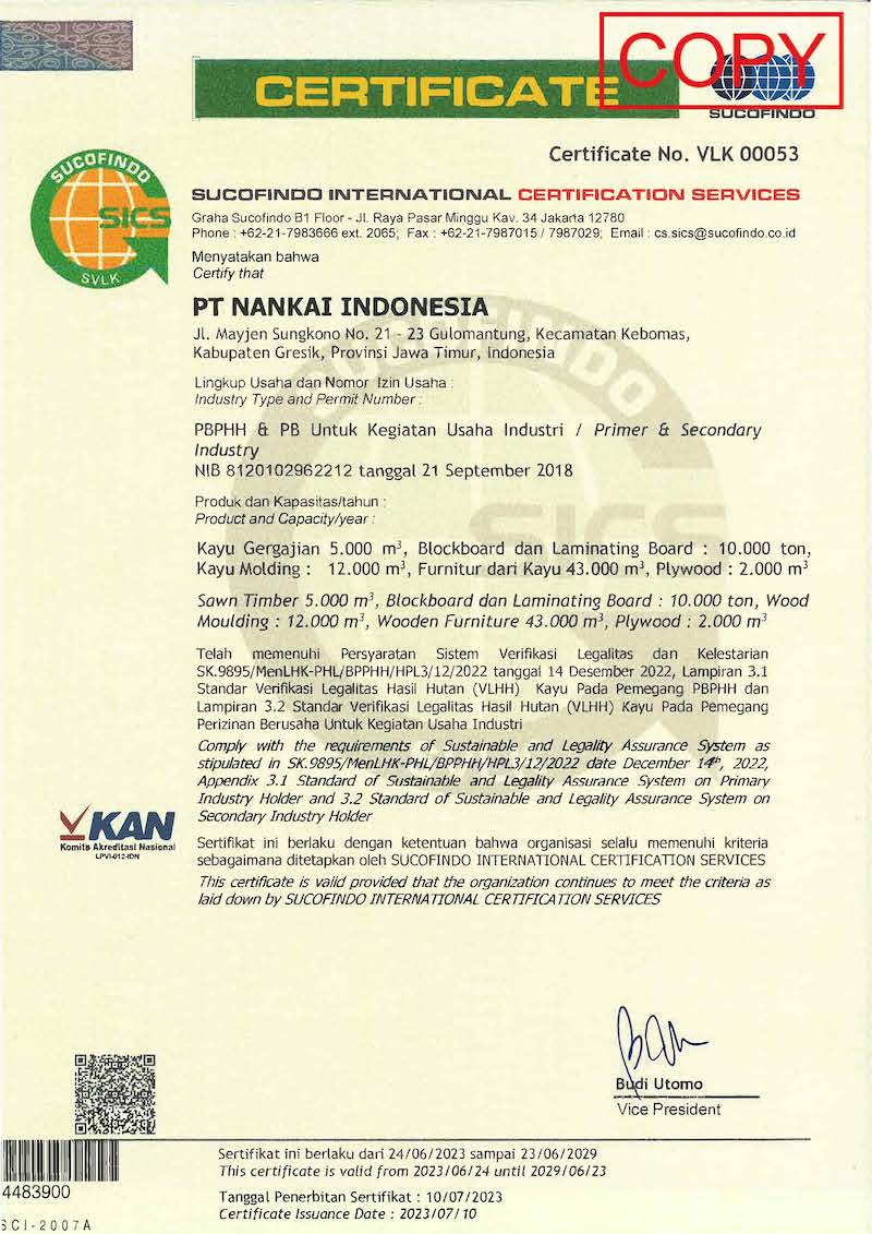 Certifications | PT.NANKAI INDONESIA